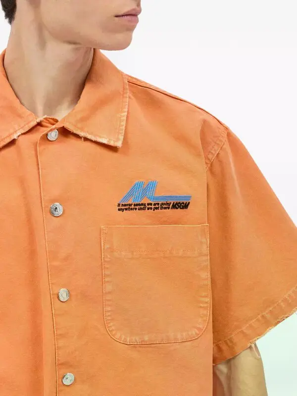 MSGM Button Frayed Shirt - Orange