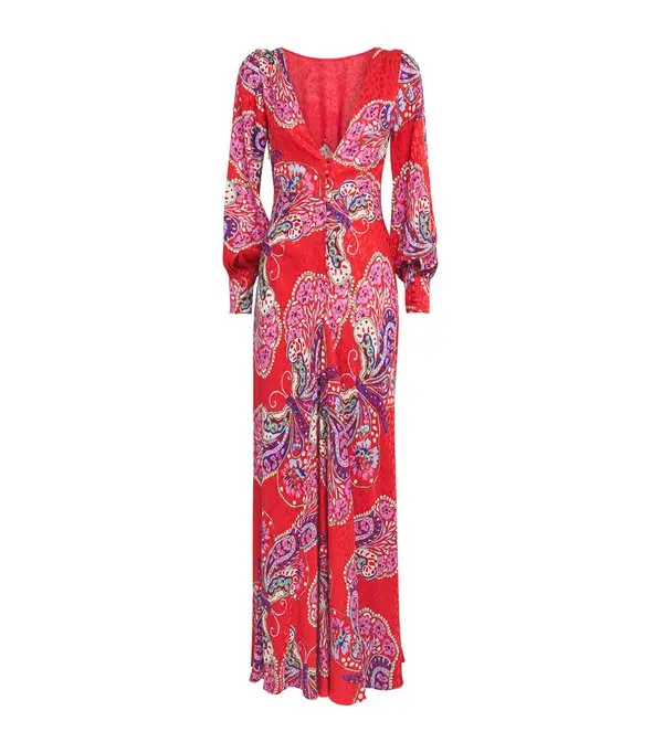 Rixo Cotton Floral Maxi Dress - Red