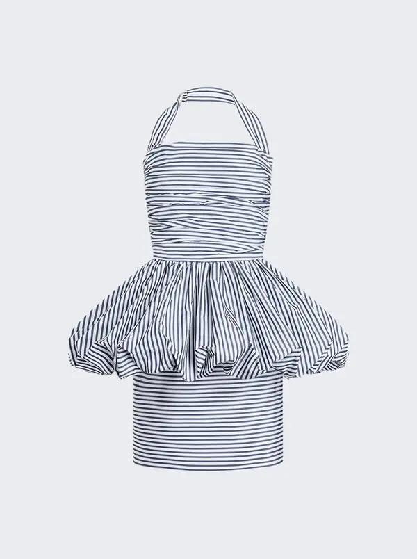PATOU Halterneck Bloomer Mini Dress Offshore Stripes - Blue
