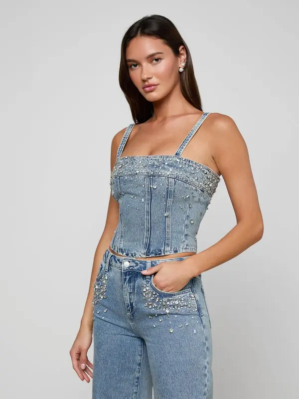 L'Agence Arlin Embellished Denim Tank Top