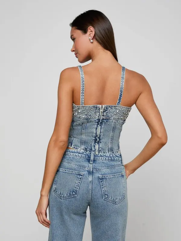 L'Agence Arlin Embellished Denim Tank Top