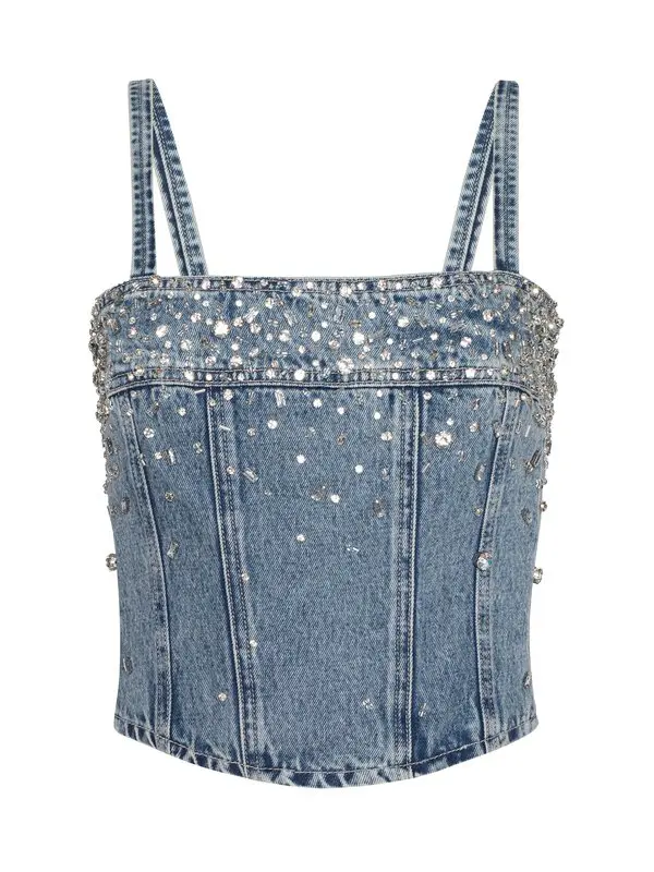 L'Agence Arlin Embellished Denim Tank Top