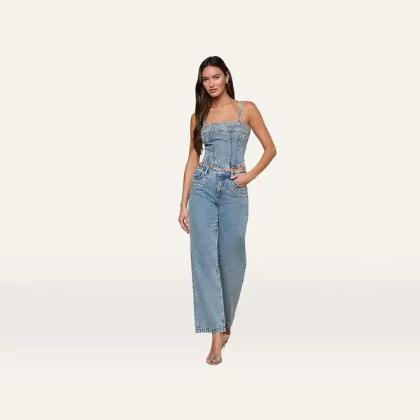 L'Agence Arlin Embellished Denim Tank Top