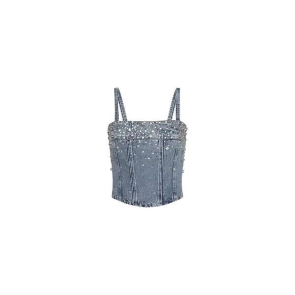 L'Agence Arlin Embellished Denim Tank Top