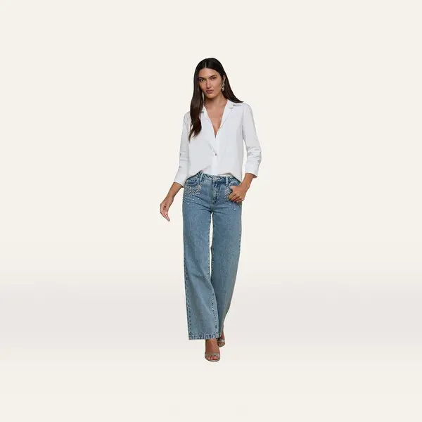 L'AGENCE Scottie Embellished Wide-leg Jeans