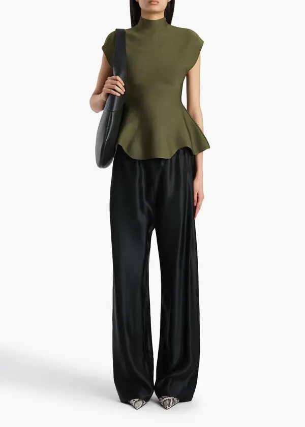 Khaite Andra Peplum Knit Top - Olive