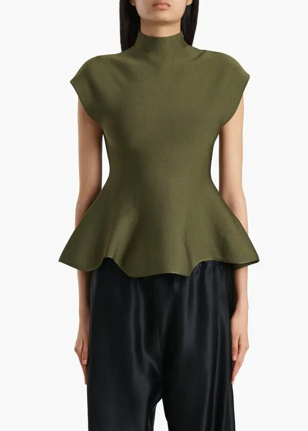 Khaite Andra Peplum Knit Top - Olive
