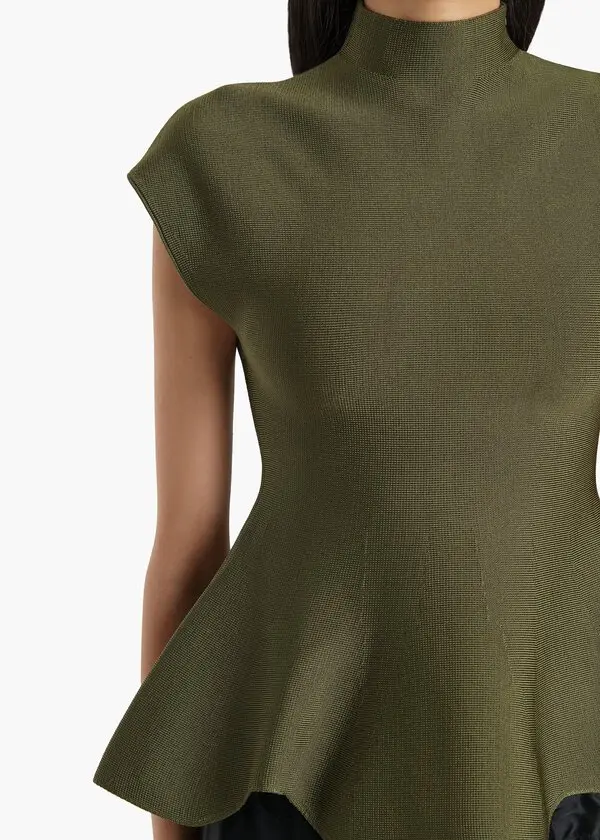 Khaite Andra Peplum Knit Top - Olive