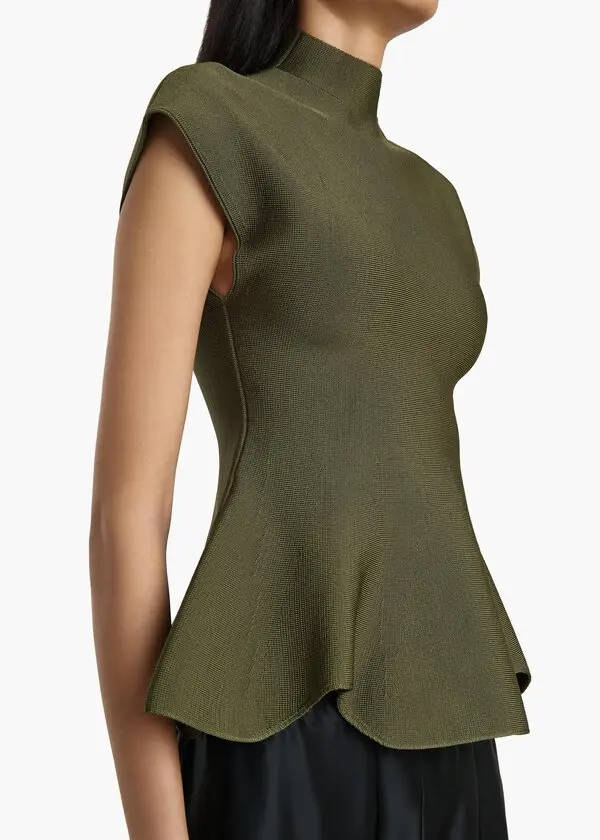 Khaite Andra Peplum Knit Top - Olive