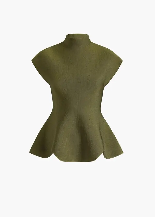 Khaite Andra Peplum Knit Top - Olive