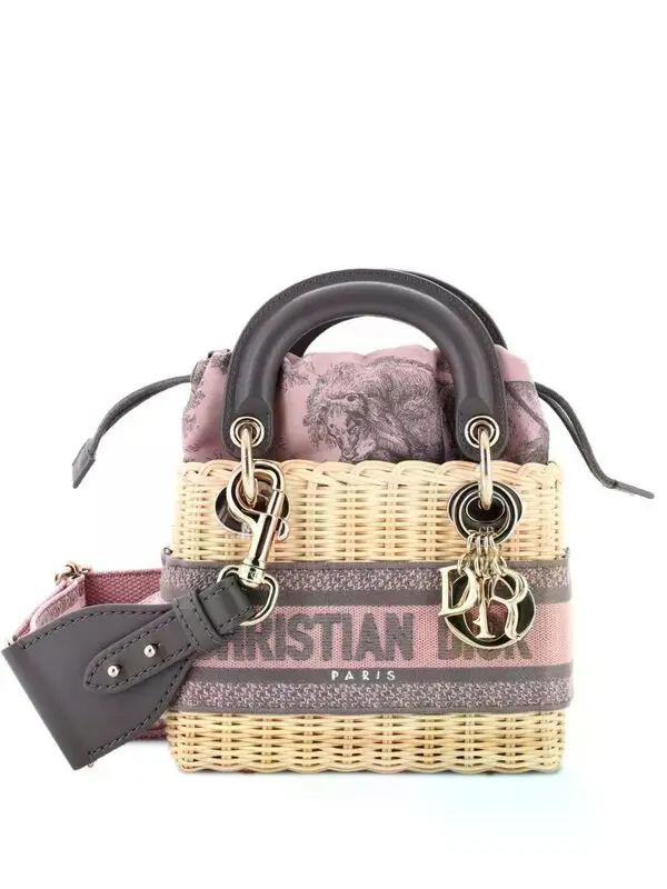 Dior Lady Wicker And Oblique Canvas Mini Tote Bag - Neutrals
