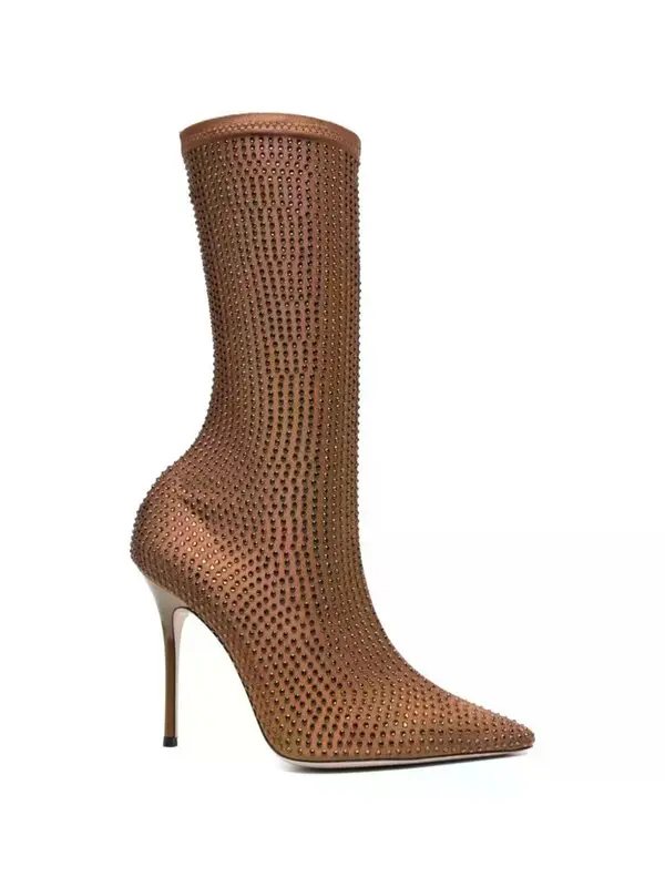 GEDEBE Crystal Embellished Pointy Toe Ankle Boots - Brown
