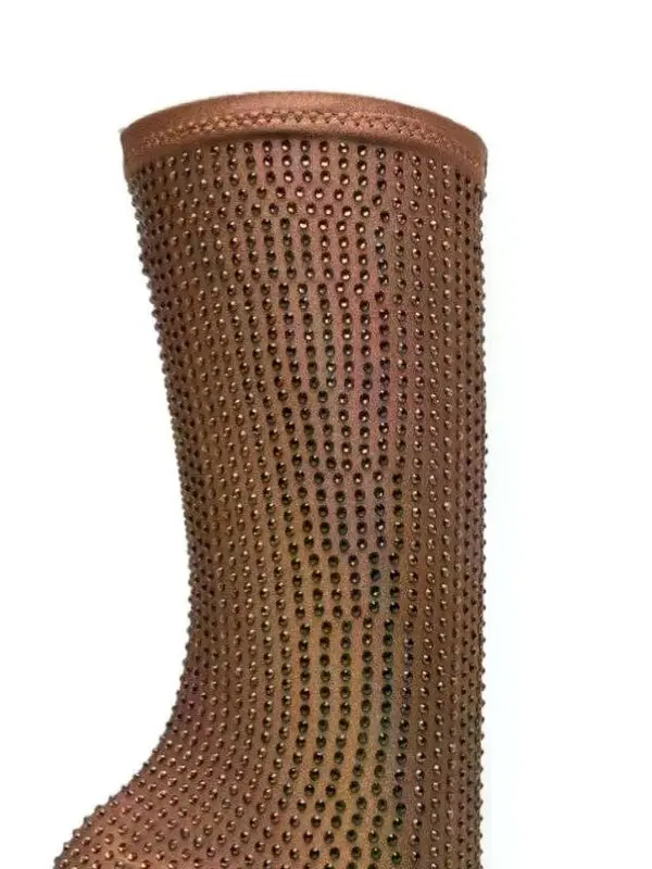 GEDEBE Crystal Embellished Pointy Toe Ankle Boots - Brown