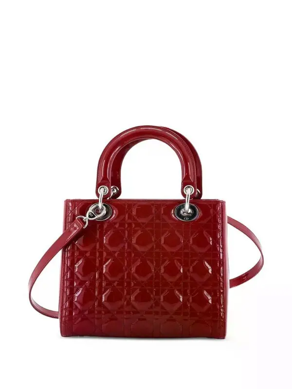 Dior Lady Medium Satchel Cannage Quilt Patent - Red