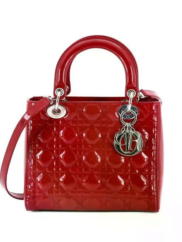 Dior Lady Medium Satchel Cannage Quilt Patent - Red