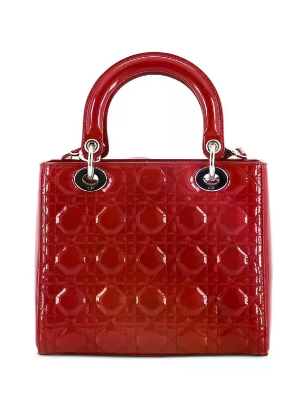 Dior Lady Medium Satchel Cannage Quilt Patent - Red