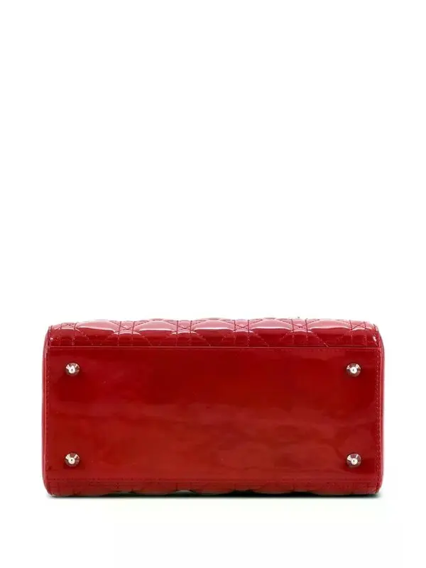 Dior Lady Medium Satchel Cannage Quilt Patent - Red
