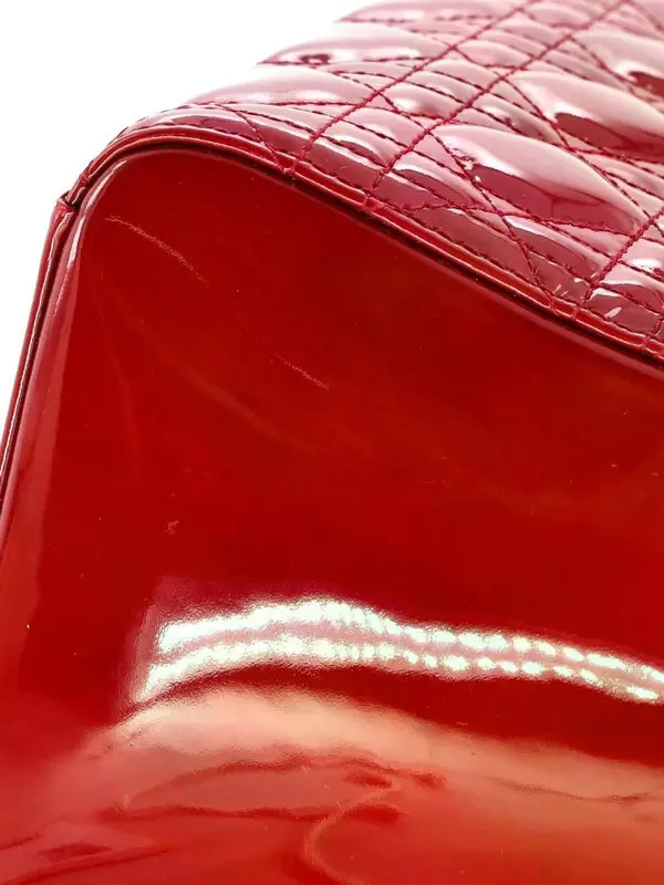 Dior Lady Medium Satchel Cannage Quilt Patent - Red