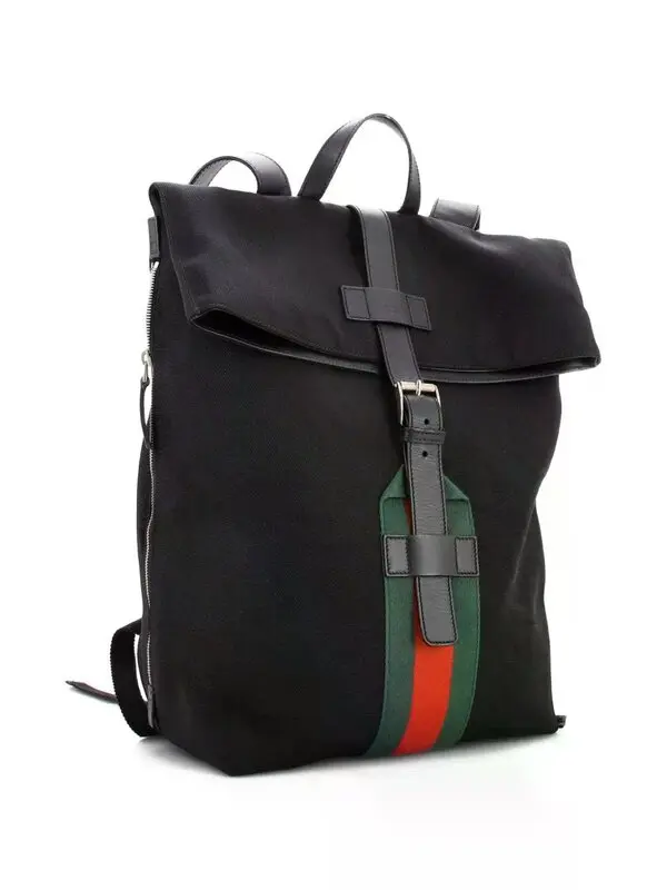 Gucci Web Fold Over Techno Canvas Medium Backpack