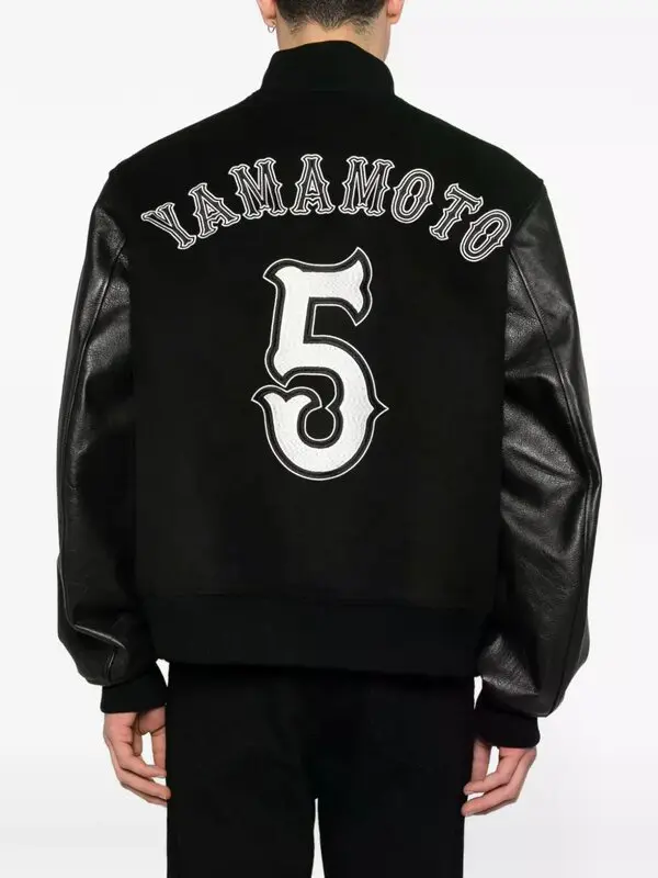 Y3 Embroidered Leather-sleeve Jacket