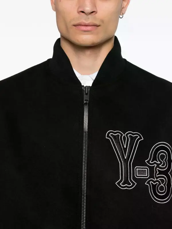 Y3 Embroidered Leather-sleeve Jacket