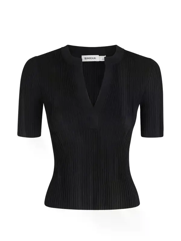 Simkhai Miley V-neck Ribbed Top - Black