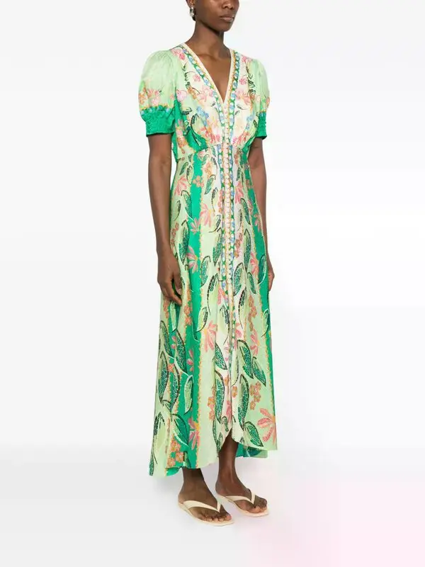 Saloni Lea Floral-print V-neck Midi Dress
