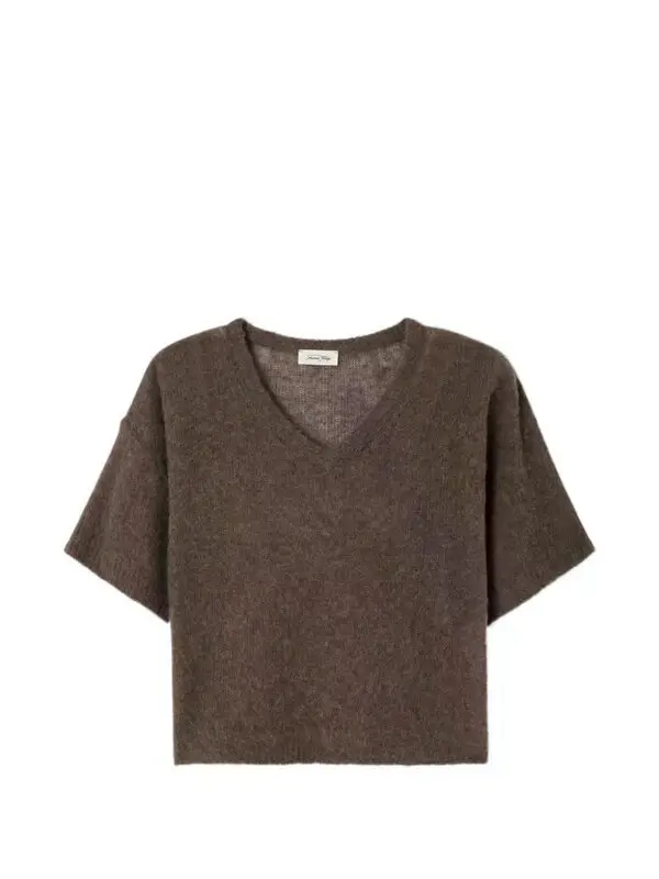 American Vintage Short Sleeve V-neck Wool Jumper - Brown