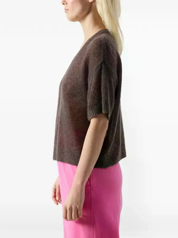 American Vintage Short Sleeve V-neck Wool Jumper - Brown