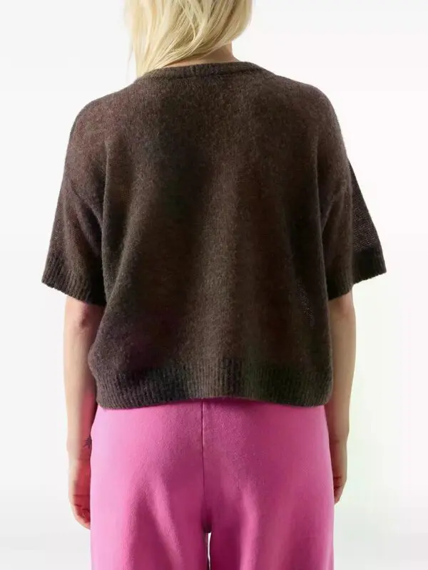 American Vintage Short Sleeve V-neck Wool Jumper - Brown