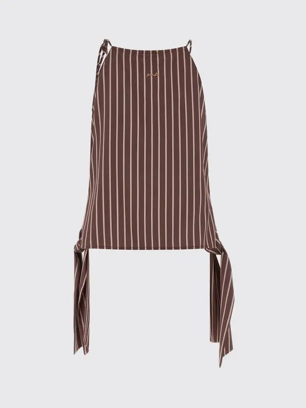Pinko Striped Viscose Halter Neck Top With Tie Detail - Brown