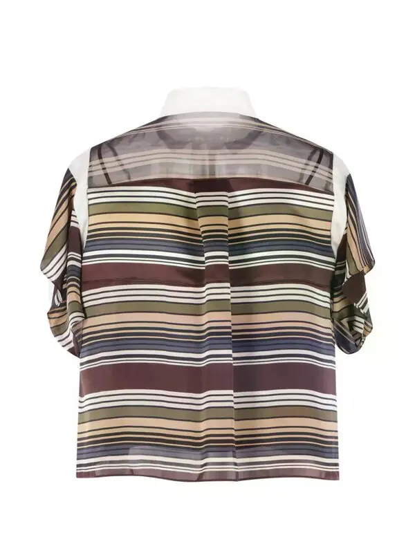 Sacai Striped Ruffled Shirt - Brown