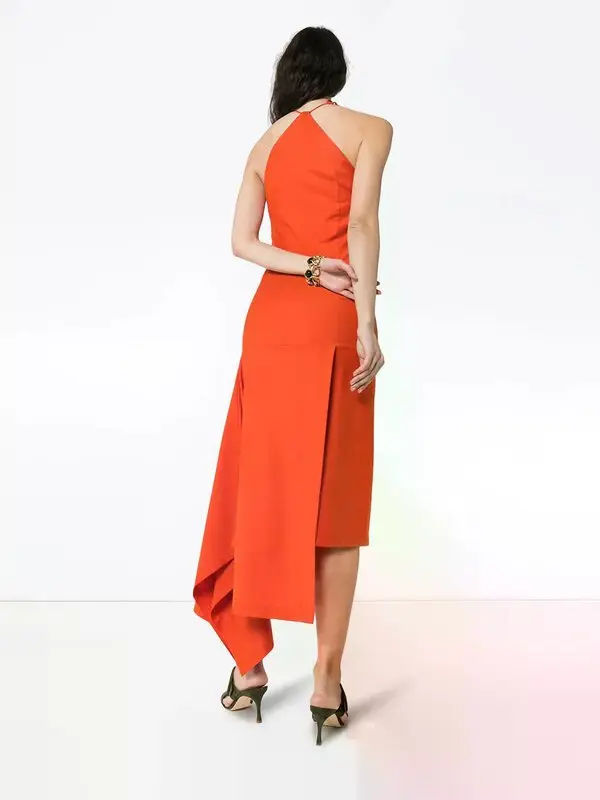 Matériel Asymmetric Hem Halter Dress