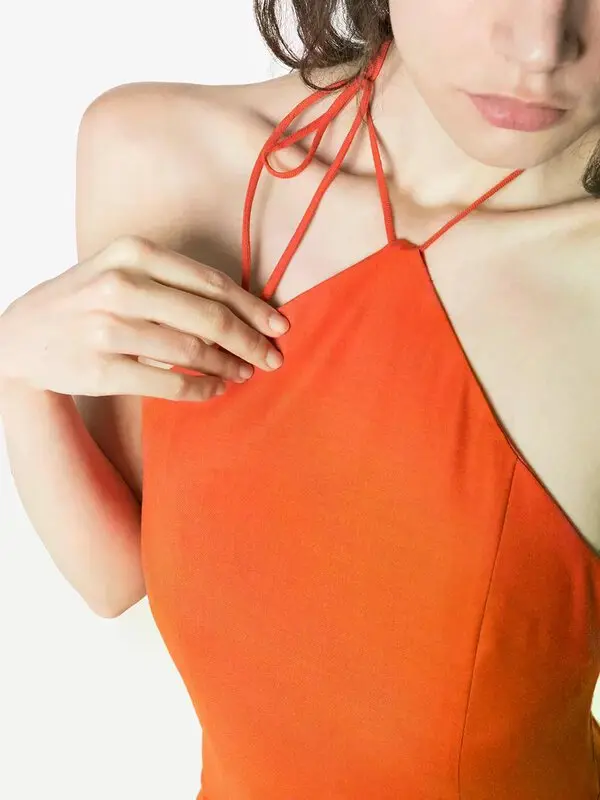 Matériel Asymmetric Hem Halter Dress
