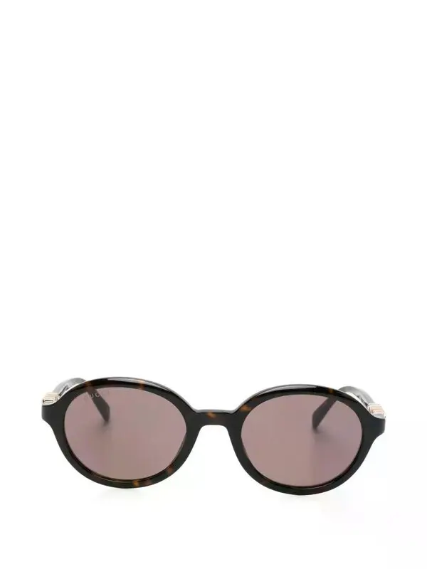 Gucci Logo-detail Oval-frame Sunglasses - Brown