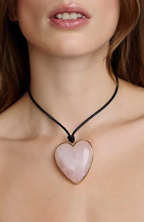JENNIFER FISHER Heart Pendant Cord Necklace - Rose Quartz