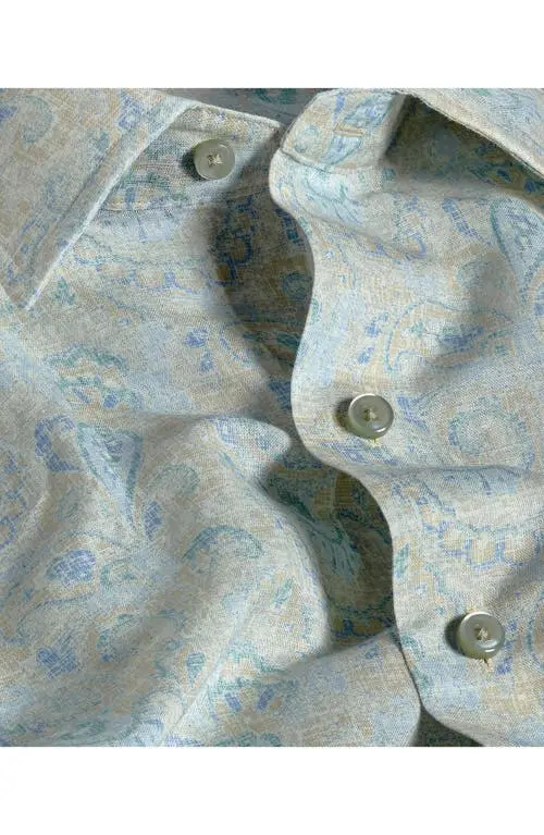 David Donahue Paisley Long Sleeve Linen & Pima Cotton Button-up Shirt - Dune/multi