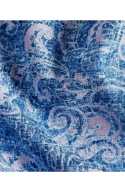 David Donahue Paisley Long Sleeve Linen & Pima Cotton Button-up Shirt - Navy/pink