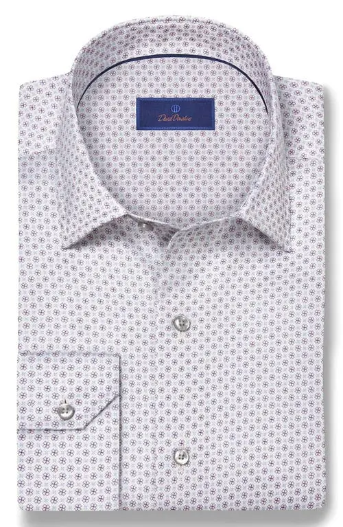 David Donahue Neat Print Cotton Button-up Shirt - Pearl/pink