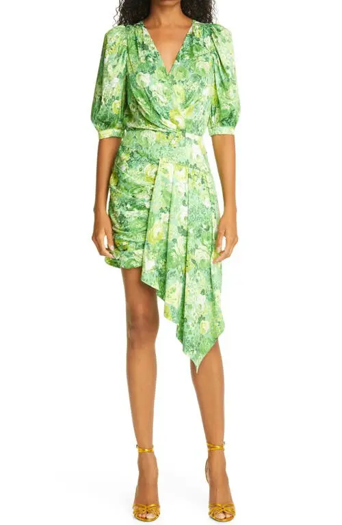 Ronny Kobo Monica Asymmetrical Short Dress - Lime Multi