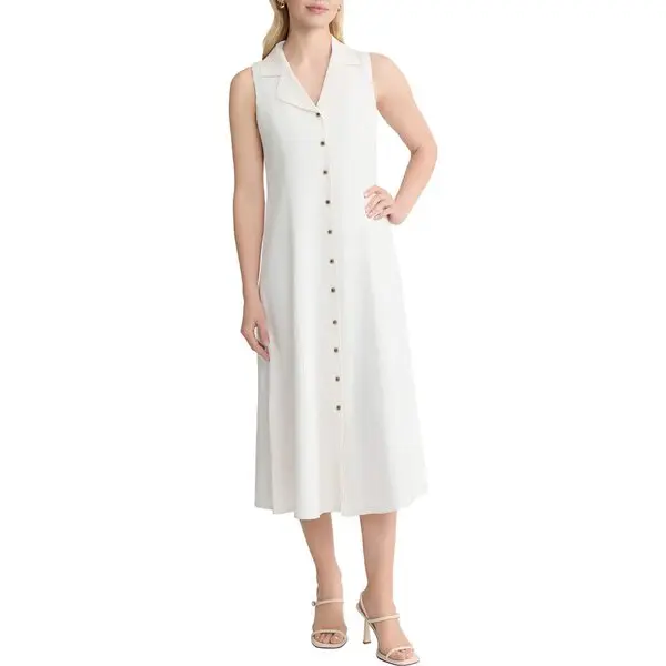Jones New York Sleeveless Linen Blend Midi Dress - Natural White
