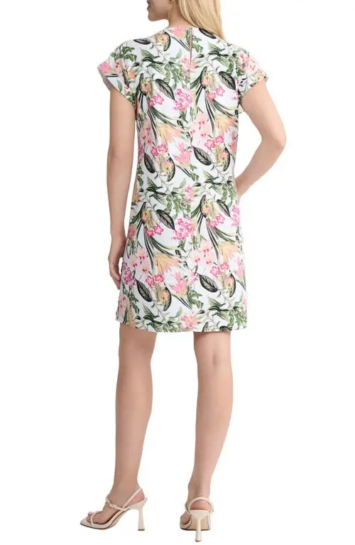 Jones New York Floral Linen Blend Shift Dress - White Sand Multi