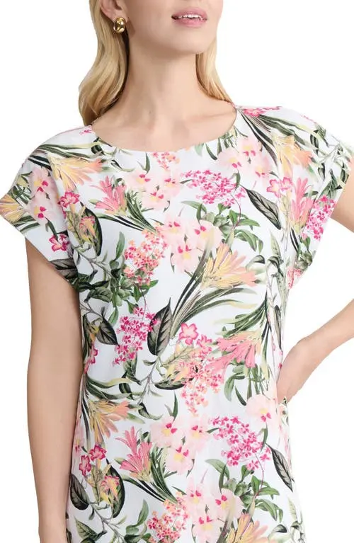 Jones New York Floral Linen Blend Shift Dress - White Sand Multi