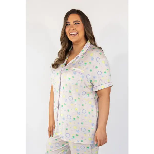 IN MY SUNDAYS Short Sleeve & Cropped Pant Pajama Set - Tea Time