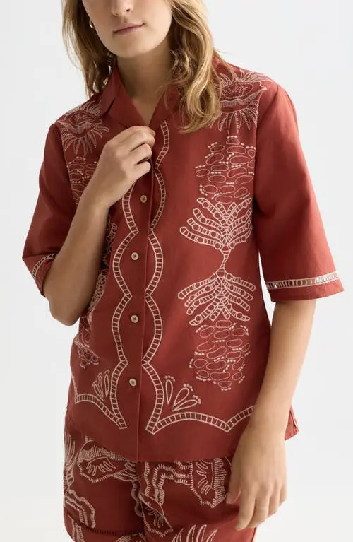Scotch & Soda Embroidered Cotton And Linen Button-up Shirt
