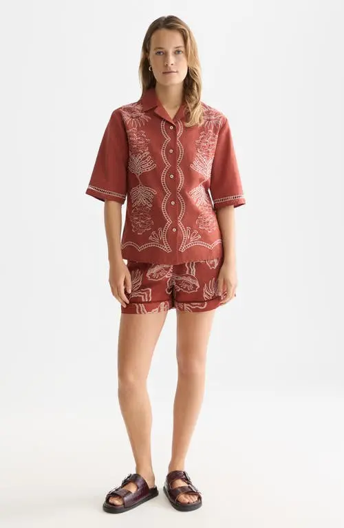 Scotch & Soda Embroidered Cotton And Linen Button-up Shirt