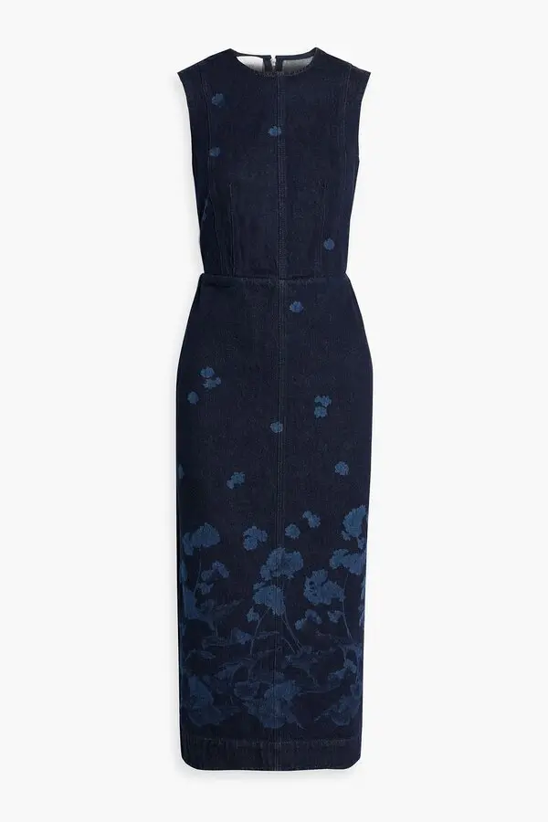 Erdem Floralprint Denim Midi Dress - Dark Denim