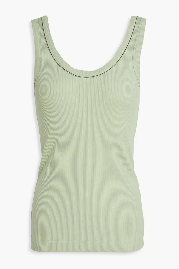 Brunello Cucinelli Beadembellished Ribbed Stretchcotton Jersey Tank - Sage Green