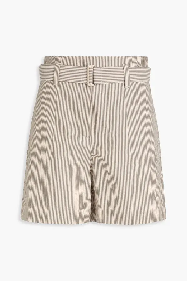 Brunello Cucinelli Striped Cotton And Linenblend Twill Shorts - Mushroom
