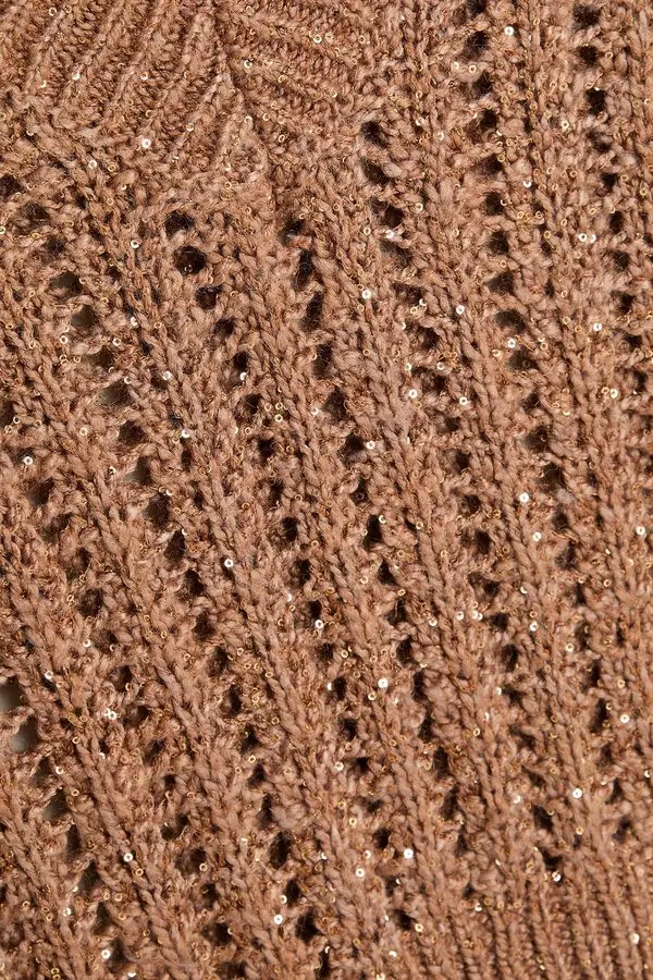 Brunello Cucinelli Sequin-embellished Open-knit Sweater - Light Brown